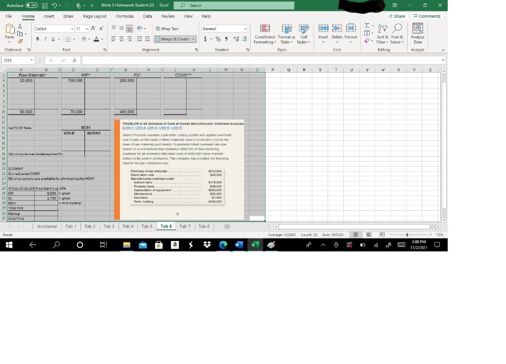 Solved AutoSave WH- Week 3 Homework Student (2) Excel Search | Chegg.com