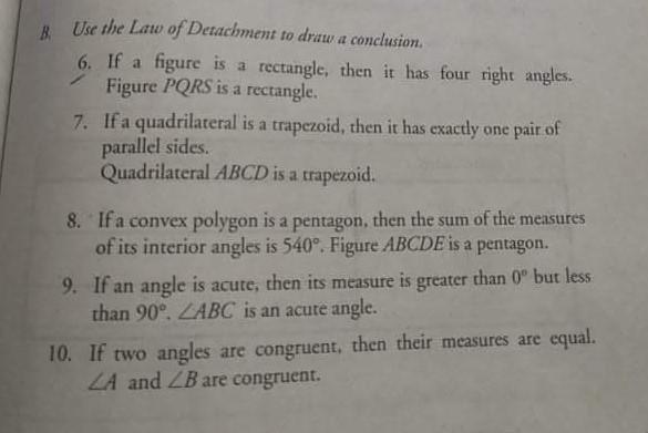 Solved 8. Use the Law of Detachment to draw a conclusion 6. | Chegg.com