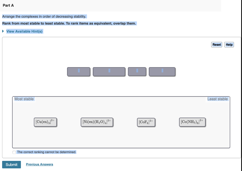 Solved Arrange the complexes in order of decreasing | Chegg.com