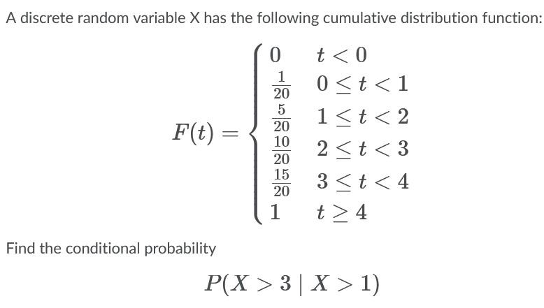 Solved A discrete random variable X has the following | Chegg.com