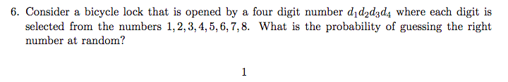 Solved 6. Consider a bicycle lock that is opened by a four | Chegg.com