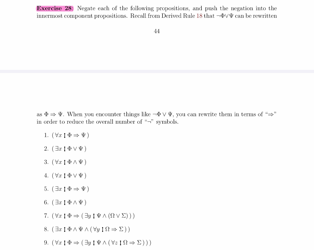 Solved Exercise 28: Negate each of the following | Chegg.com