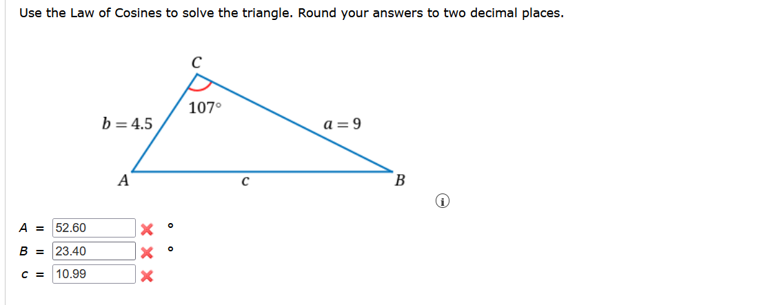 Solved Use the Law of ﻿Cosines to ﻿solve the triangle. Round | Chegg.com