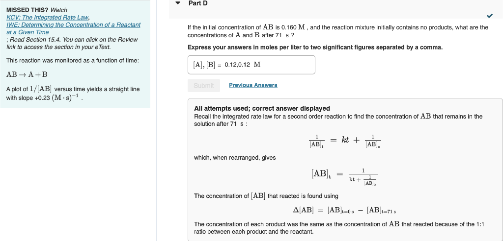 Solved MISSED THIS? Watch KCV: The integrated Rate Law, IWE: | Chegg.com