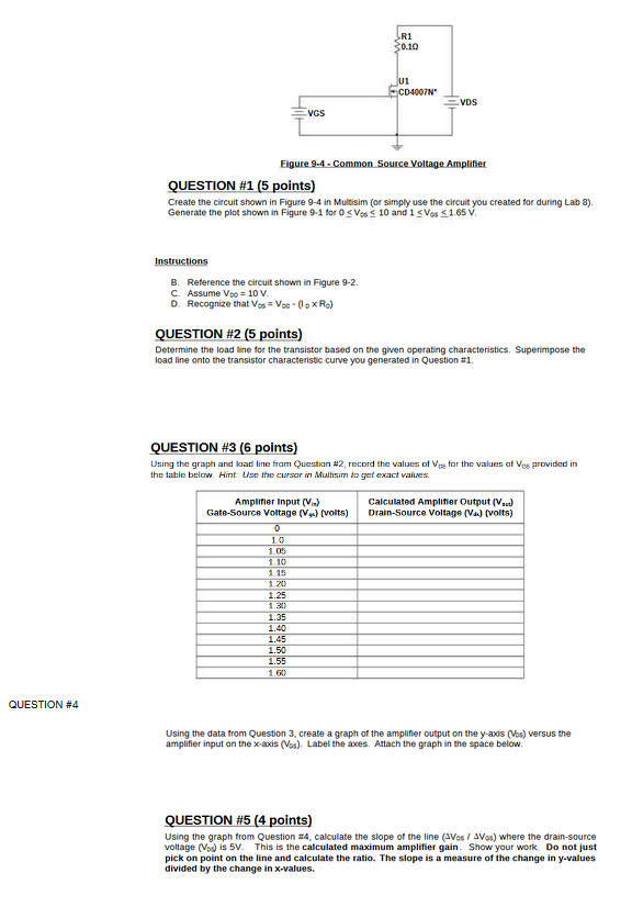Solved Figure 9 4 Common Source Voltage Amplifier Question