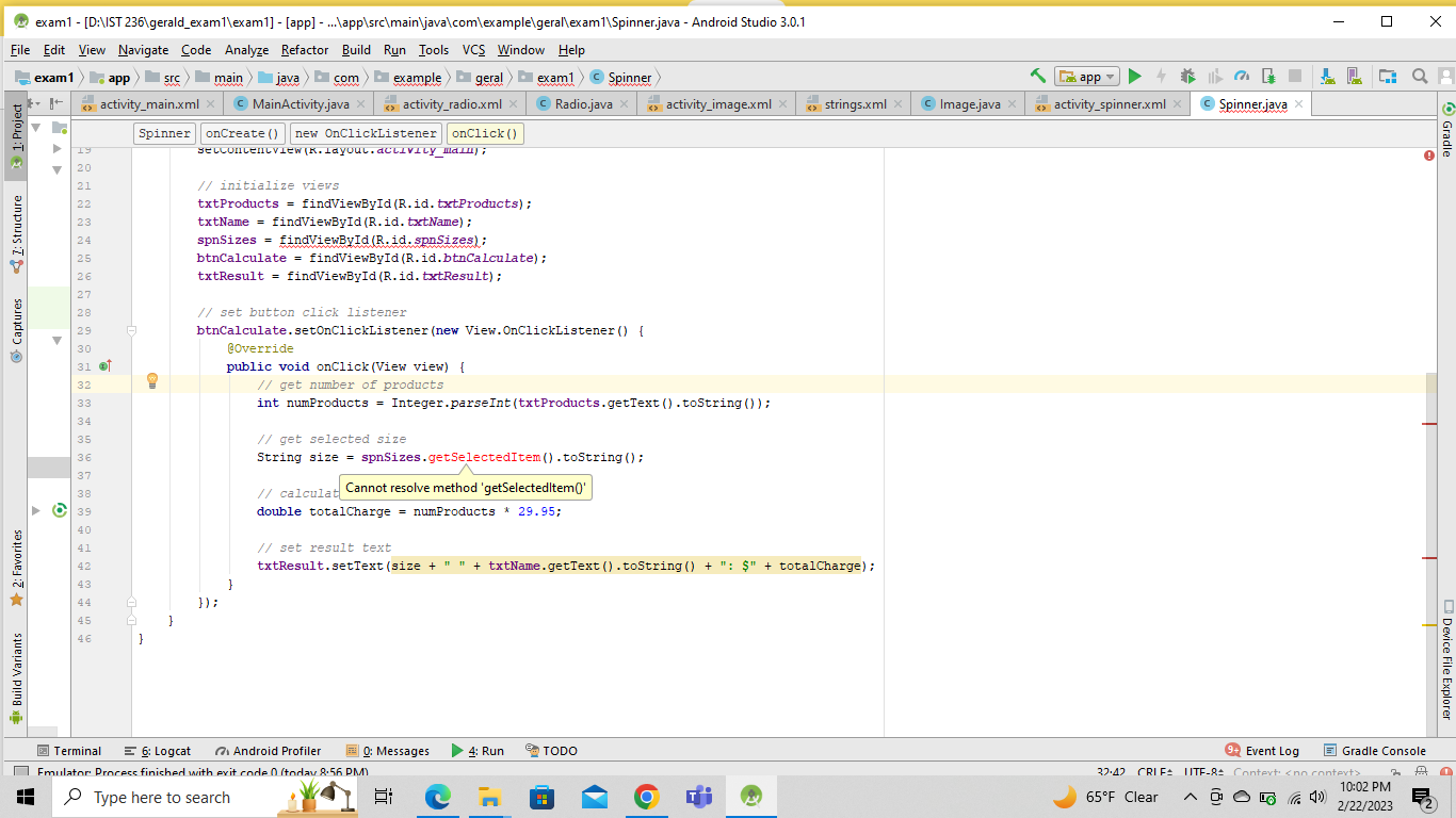 Solved Android Studio Help: I'm having an error with my java | Chegg.com
