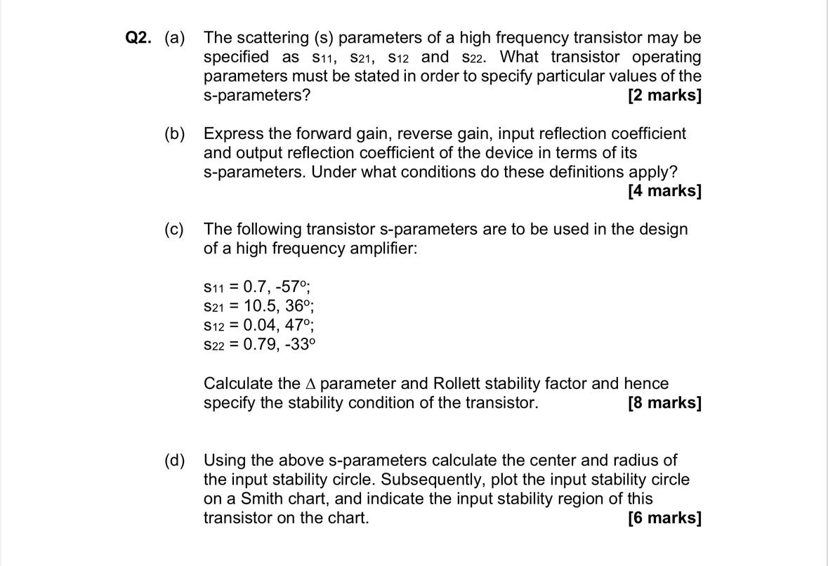 Solved 2. (a) The scattering (s) parameters of a high | Chegg.com