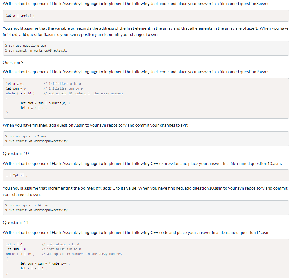 Solved Write a short sequence of Hack Assembly language to | Chegg.com