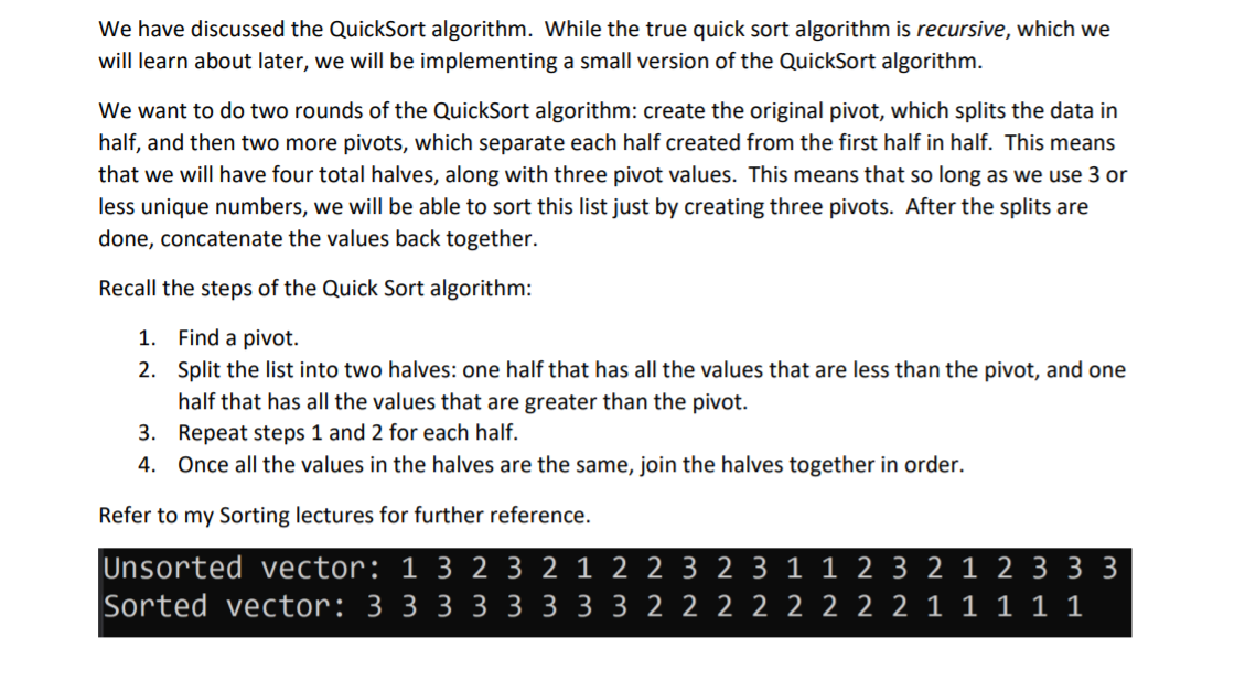Solved We Have Discussed The Quicksort Algorithm While The 