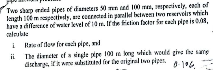 Solved Water flows through a pipe, 200 mm in diameter and 60 | Chegg.com