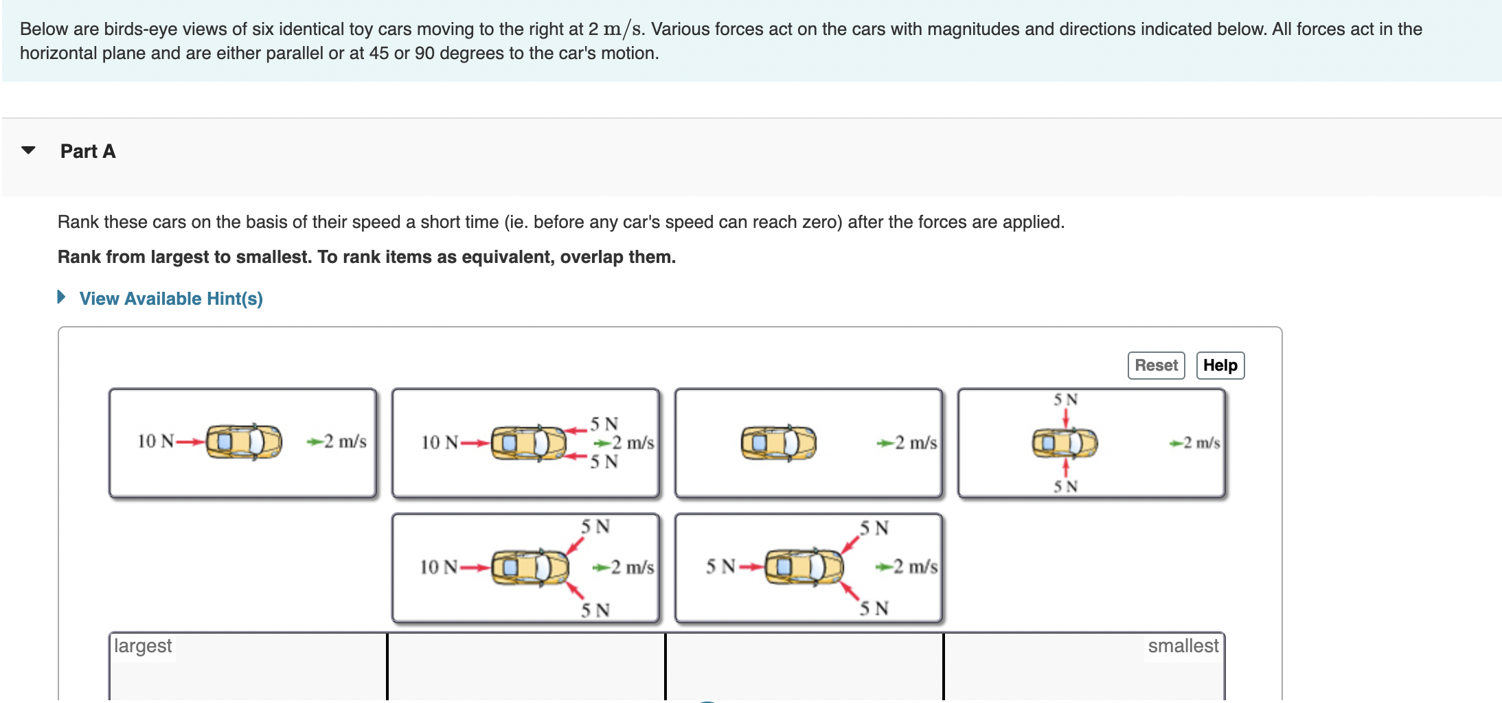 Solved Below are birds-eye views of six identical toy cars | Chegg.com