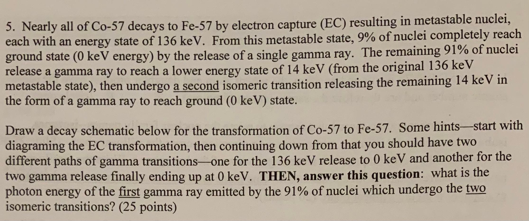Solved 5. Nearly all of Co-57 decays to Fe-57 by electron | Chegg.com