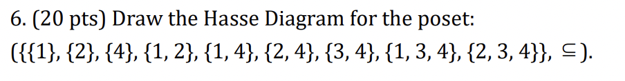 Solved 6. (20 pts) Draw the Hasse Diagram for the poset: | Chegg.com