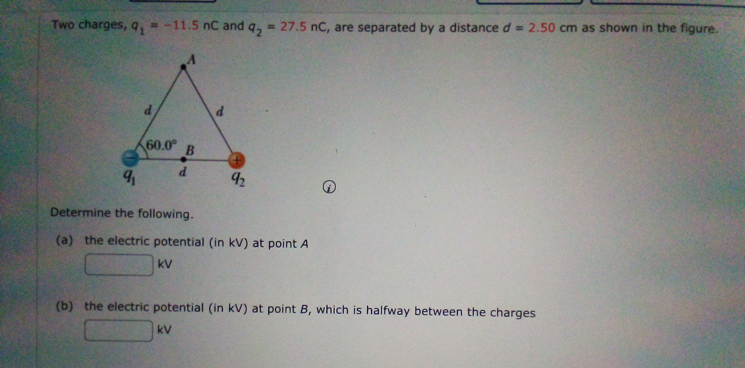 Solved Two charges, q1=−11.5nC and q2=27.5nC, are separated | Chegg.com