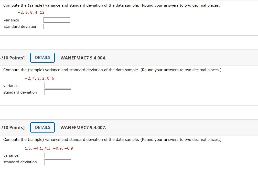 Solved Compute the sample) variance and standard deviation | Chegg.com