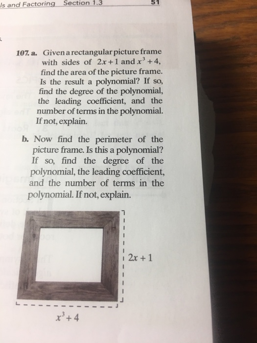 Solved a. Given a rectangular picture frame with sides of 2x | Chegg.com