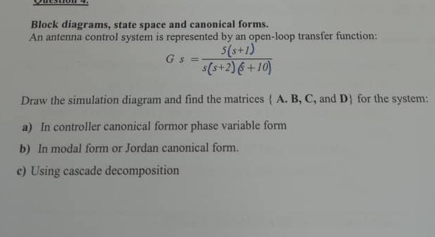 Solved Block Diagrams State Space And Canonical Forms An