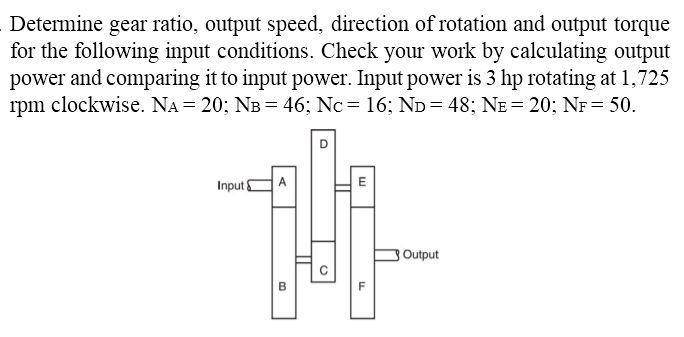 Solved Determine gear ratio, output speed, direction of | Chegg.com
