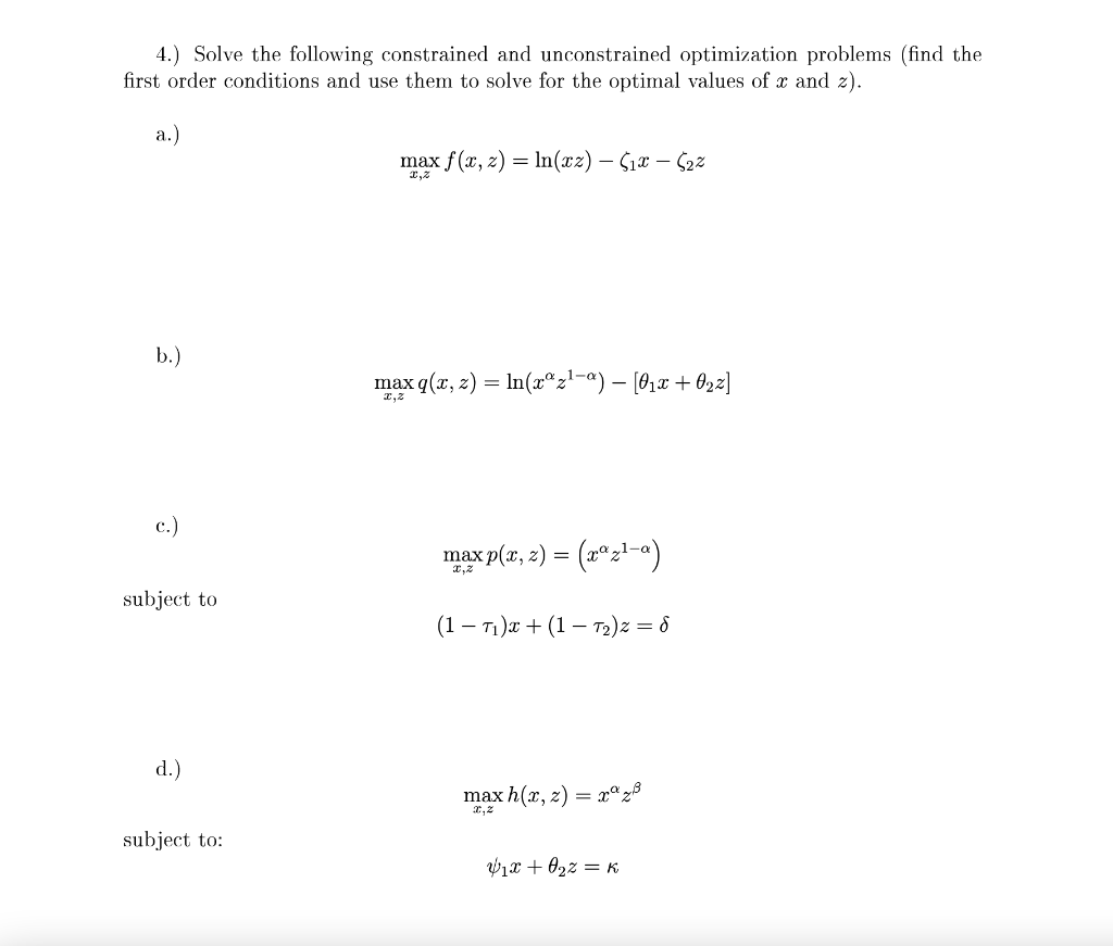 Solved 4.) Solve the following constrained and unconstrained | Chegg.com