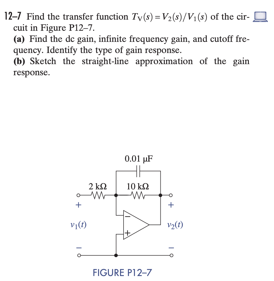 Solved 12–7 Find the transfer function Tv(s) = V2(s)/V1(s) | Chegg.com