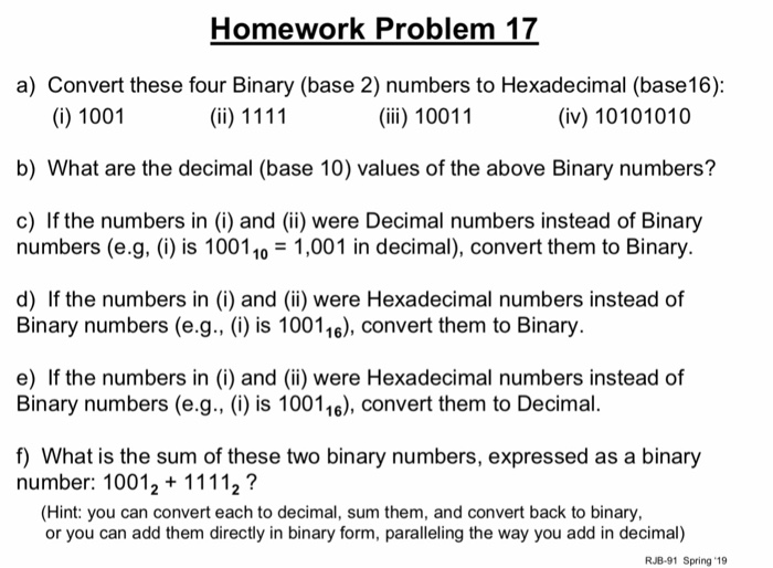 Solved Homework Problem 17 a) Convert these four Binary | Chegg.com