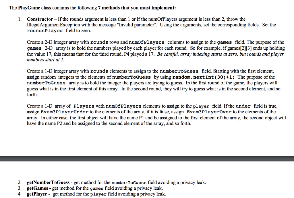 Solved PlayGame Class Specification The PlayGame class | Chegg.com