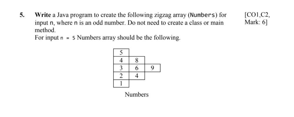 Solved 5. [C01,C2, Mark: 61 Write a Java program to create | Chegg.com