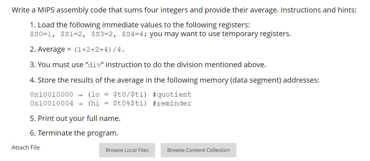 Solved Write A Mips Assembly Code That Sums Four Integers 