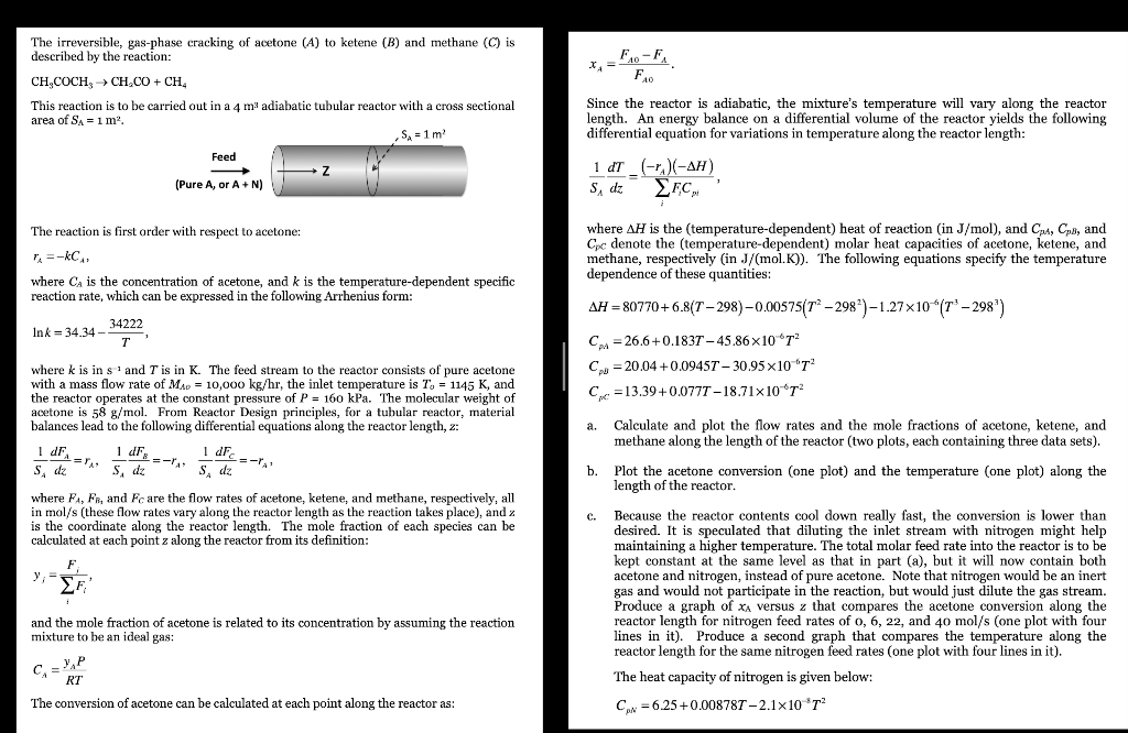 Solved The irreversible, gas-phase cracking of acetone (A) | Chegg.com