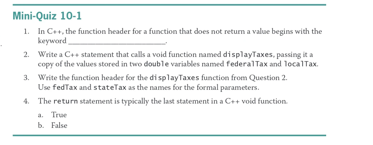 Solved 1. In C++, the function header for a function that | Chegg.com