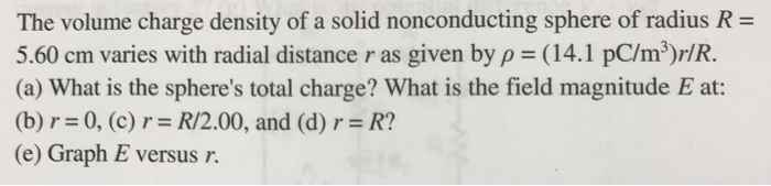 Solved The volume charge density of a solid nonconducting | Chegg.com