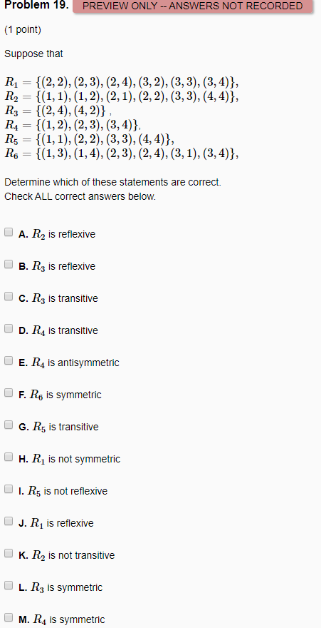 Solved Problem 19. PREVIEW ONLY -- ANSWERS NOT RECORDED (1 | Chegg.com