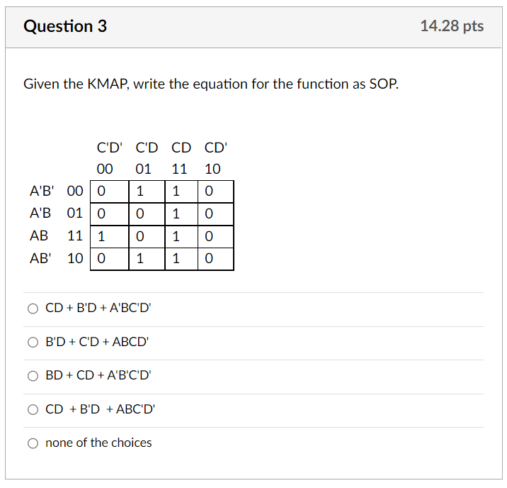 Solved Given the KMAP, write the equation for the function | Chegg.com