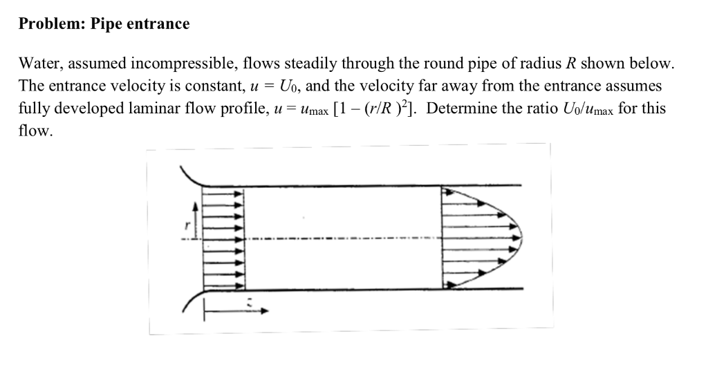 Solved Problem: Pipe entrance Water, assumed incompressible, | Chegg.com