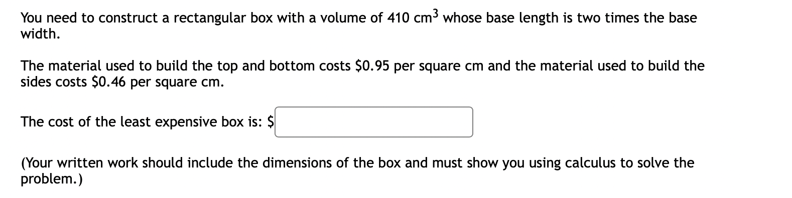 Solved You need to construct a rectangular box with a volume | Chegg.com