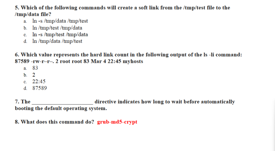 Solved 5. Which of the following commands will create a soft | Chegg.com