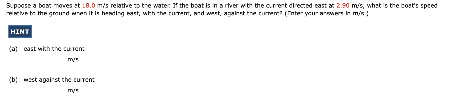 Solved Suppose A Boat Moves At 18 0 M S Relative To The