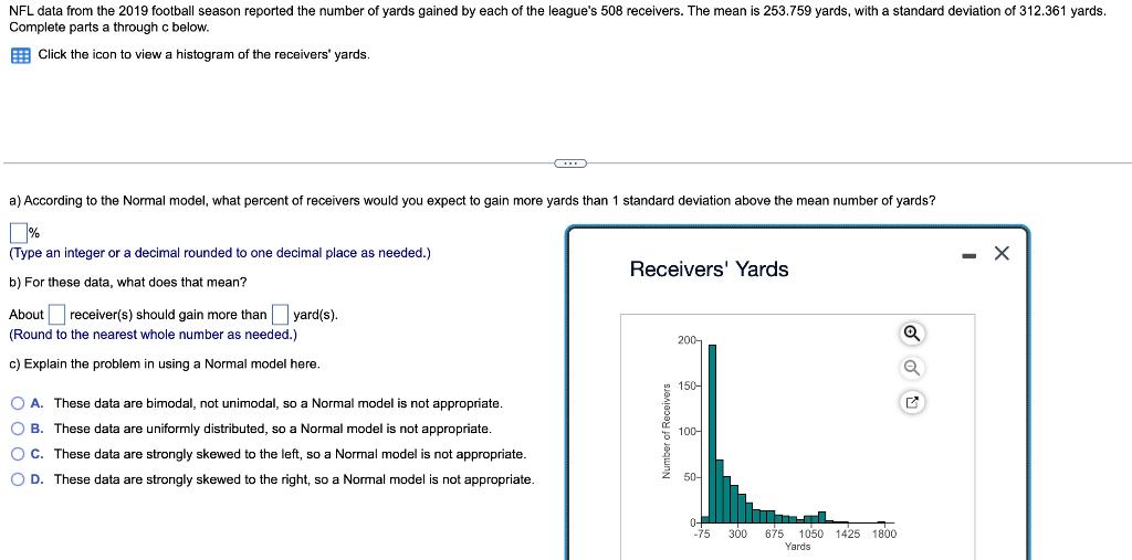 Solved NFL data from the 2019 football season reported the | Chegg.com