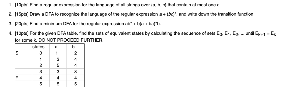 1. [10pts) Find a regular expression for the language | Chegg.com