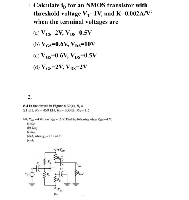Solved 1. Calculate ip for an NMOS transistor with threshold | Chegg.com