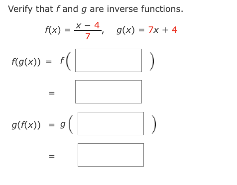 Solved Verify that f and g are inverse functions. | Chegg.com