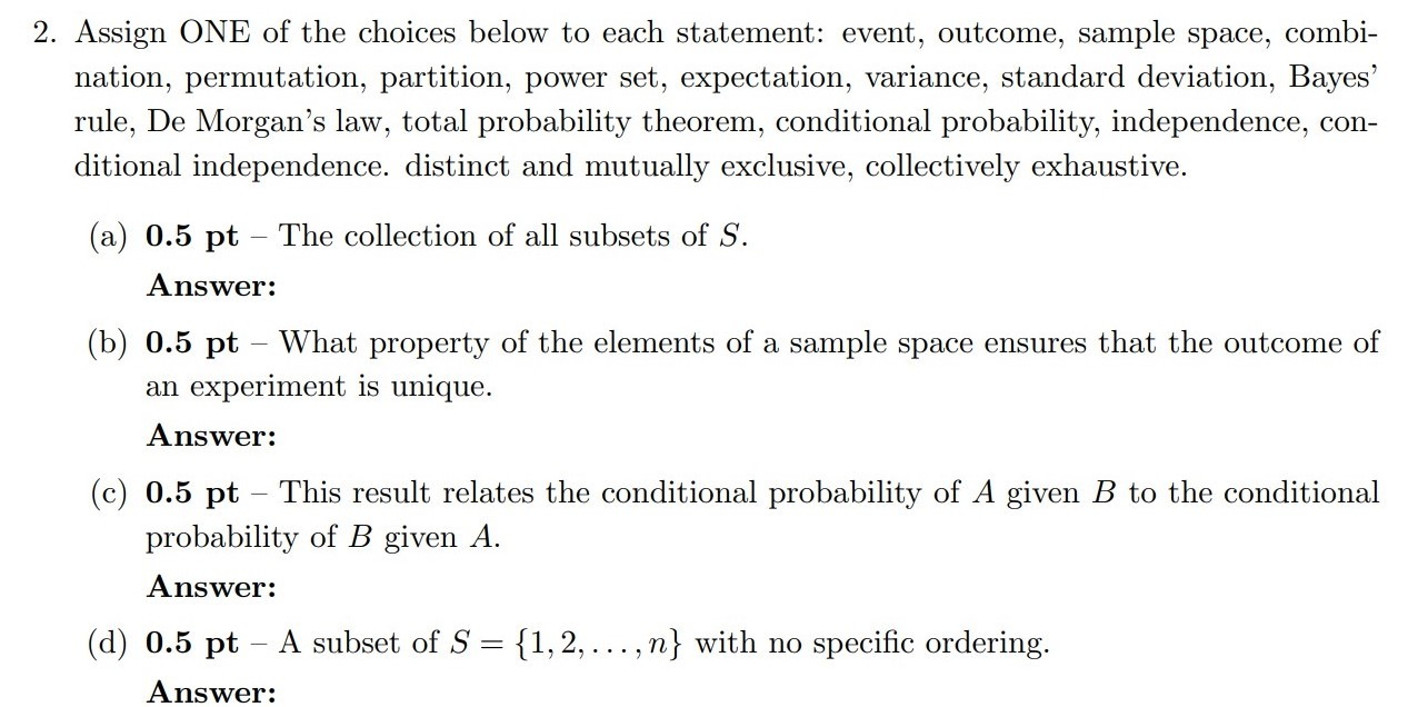 Solved Axioms of Probability: A probability law specifies | Chegg.com