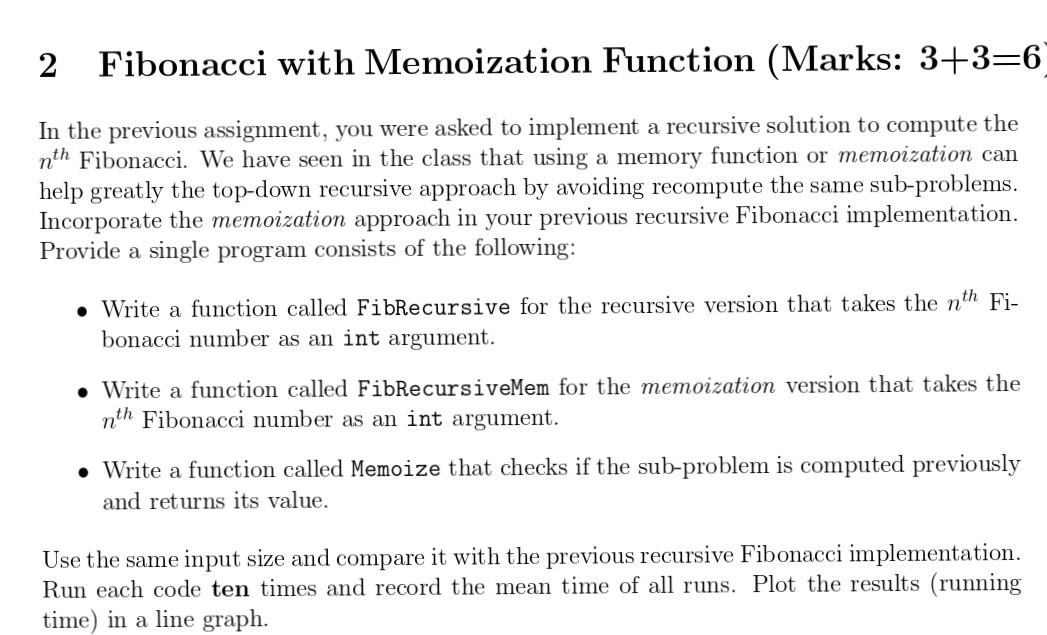 Solved 2 Fibonacci with Memoization Function (Marks: | Chegg.com