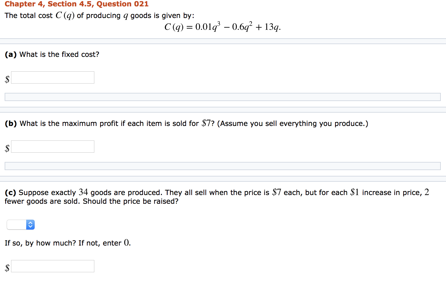 Solved Chapter 4, Section 4.5, Question 021 The total cost | Chegg.com