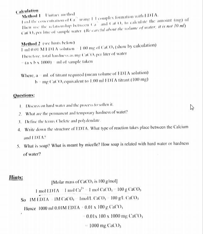Solved Experiment Name: Determination of total Hardness of | Chegg.com