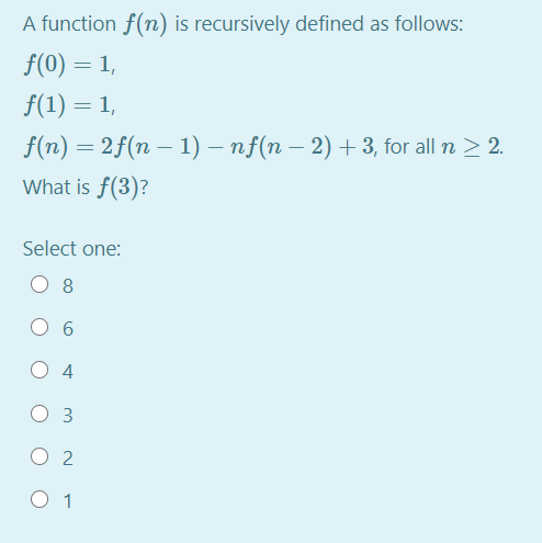 Solved A function f(n) is recursively defined as follows: | Chegg.com
