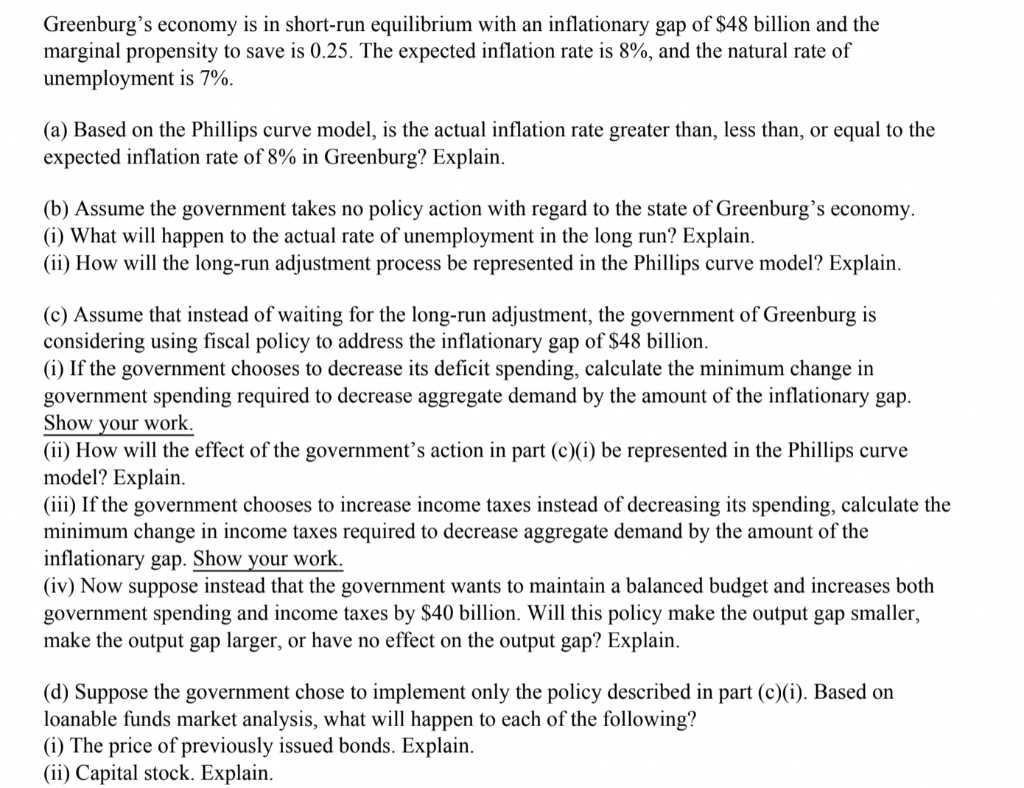 Solved Greenburg's economy is in short-run equilibrium with | Chegg.com