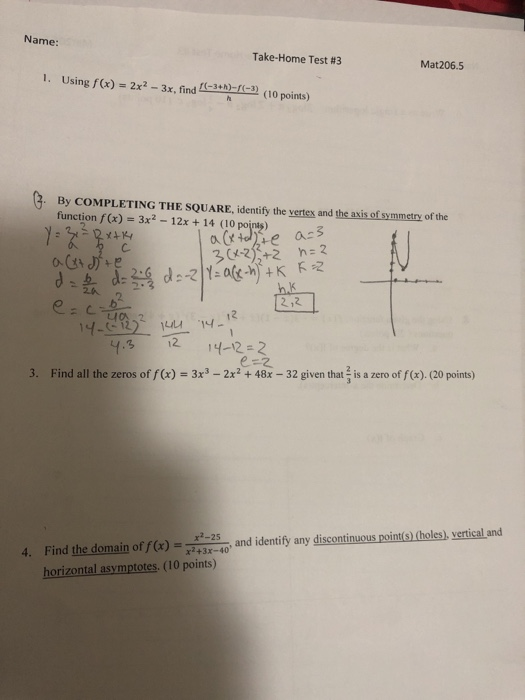 Solved Name: Take-Home Test #3 Mat206.5 1. Using Cx) 2x3x, | Chegg.com