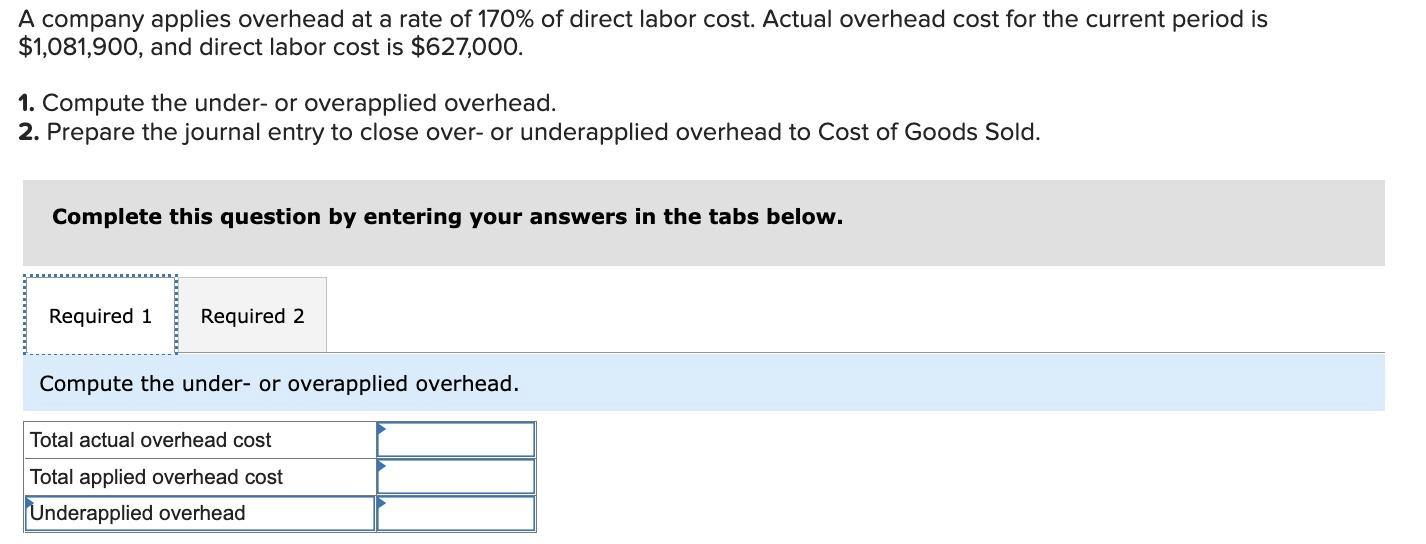 Solved A company applies overhead at a rate of 170% of | Chegg.com