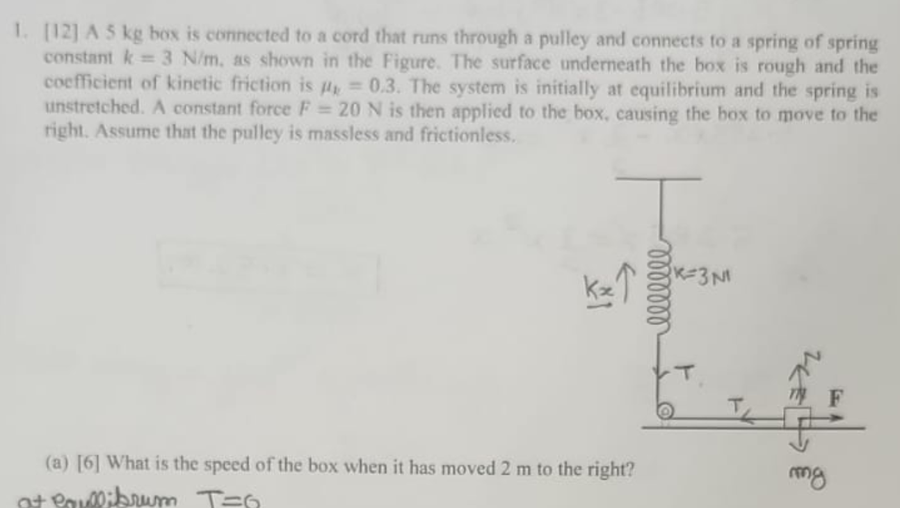 Solved 1. [12] ﻿A 5 ﻿kg box is connected to a cord that runs | Chegg.com